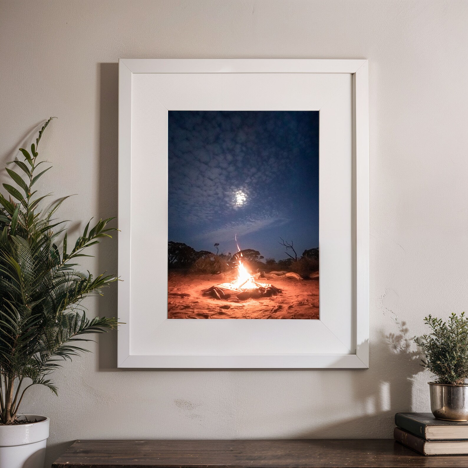 Campfire in Moonlight Photo, Digital Print of a Campfire Under the ...