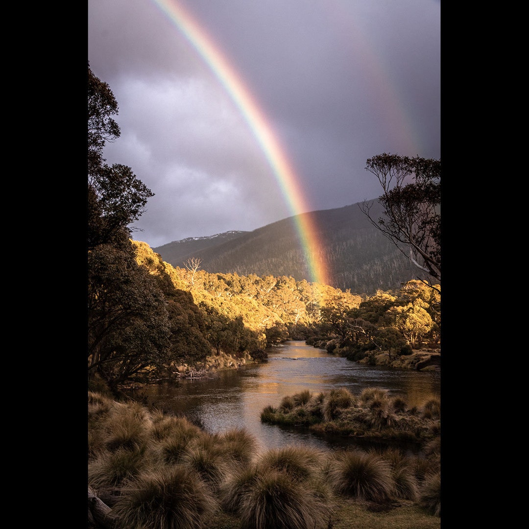 Rainbow Over River Photo, Digital Print of a Bright Rainbow Above the ...