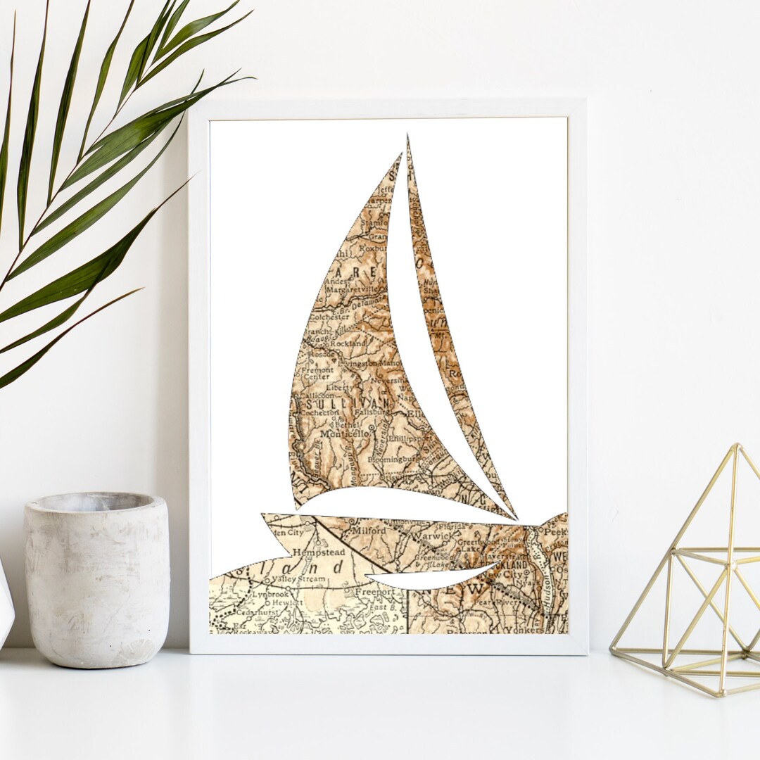 Custom Map Artistic Print Framed Any City Sail Boat Nautical ...