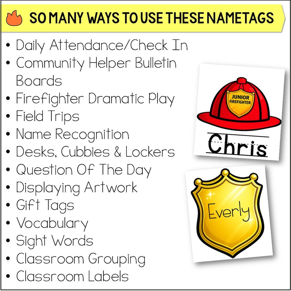 Editable Firefighter Name Tags - Fire Safety Week Printable Badges ...