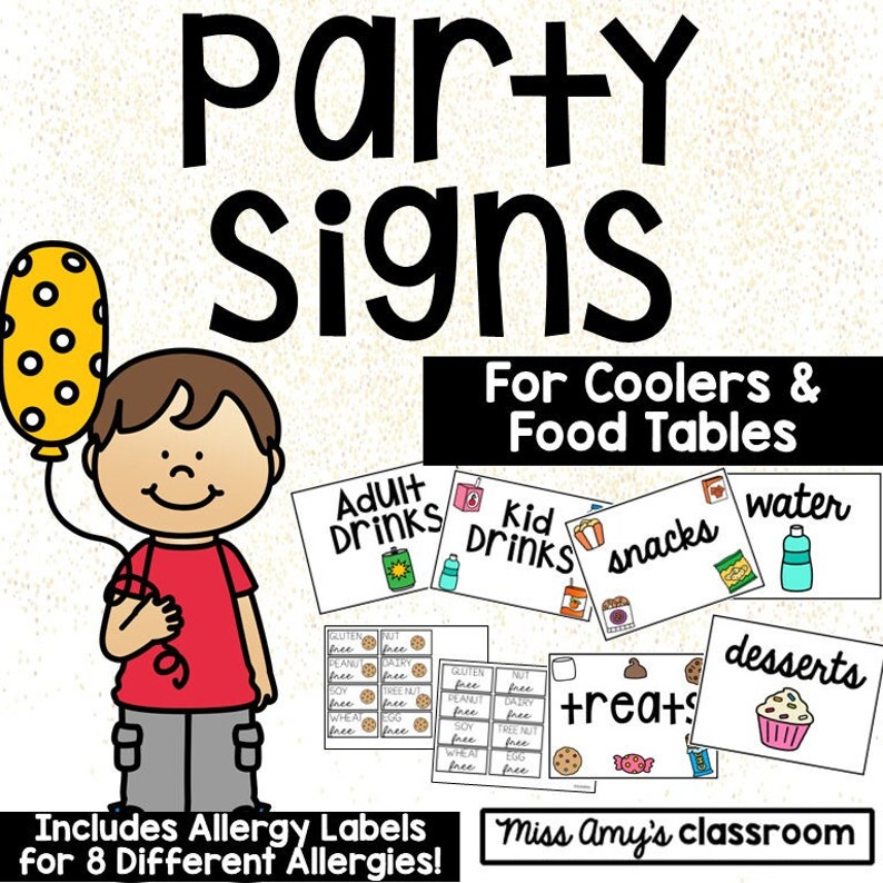 Party Signs: Drinks, Snacks & Allergy Labels (printable) - Etsy