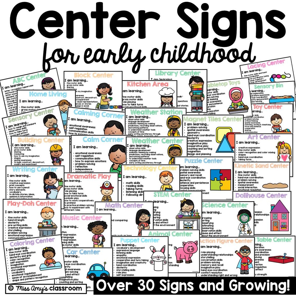 Editable Center Signs With Learning Objectives and Images | Preschool ...