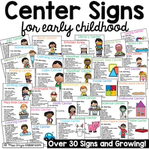 Editable Center Signs With Learning Objectives and Images | Preschool ...