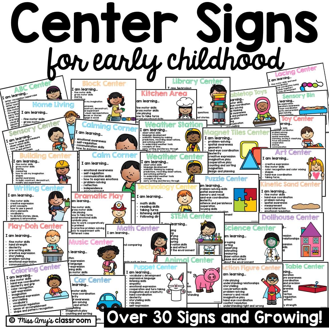 Editable Center Signs With Learning Objectives and Images | Preschool ...