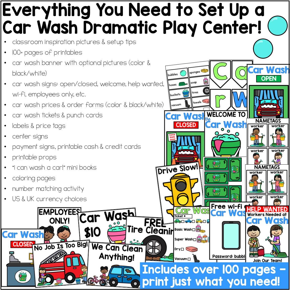 Car Wash Dramatic Play Printables – Preschool Learning Activity Pack ...