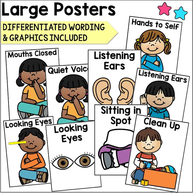 Editable Classroom Rules Posters: Preschool, Kindergarten Visuals (PDF ...