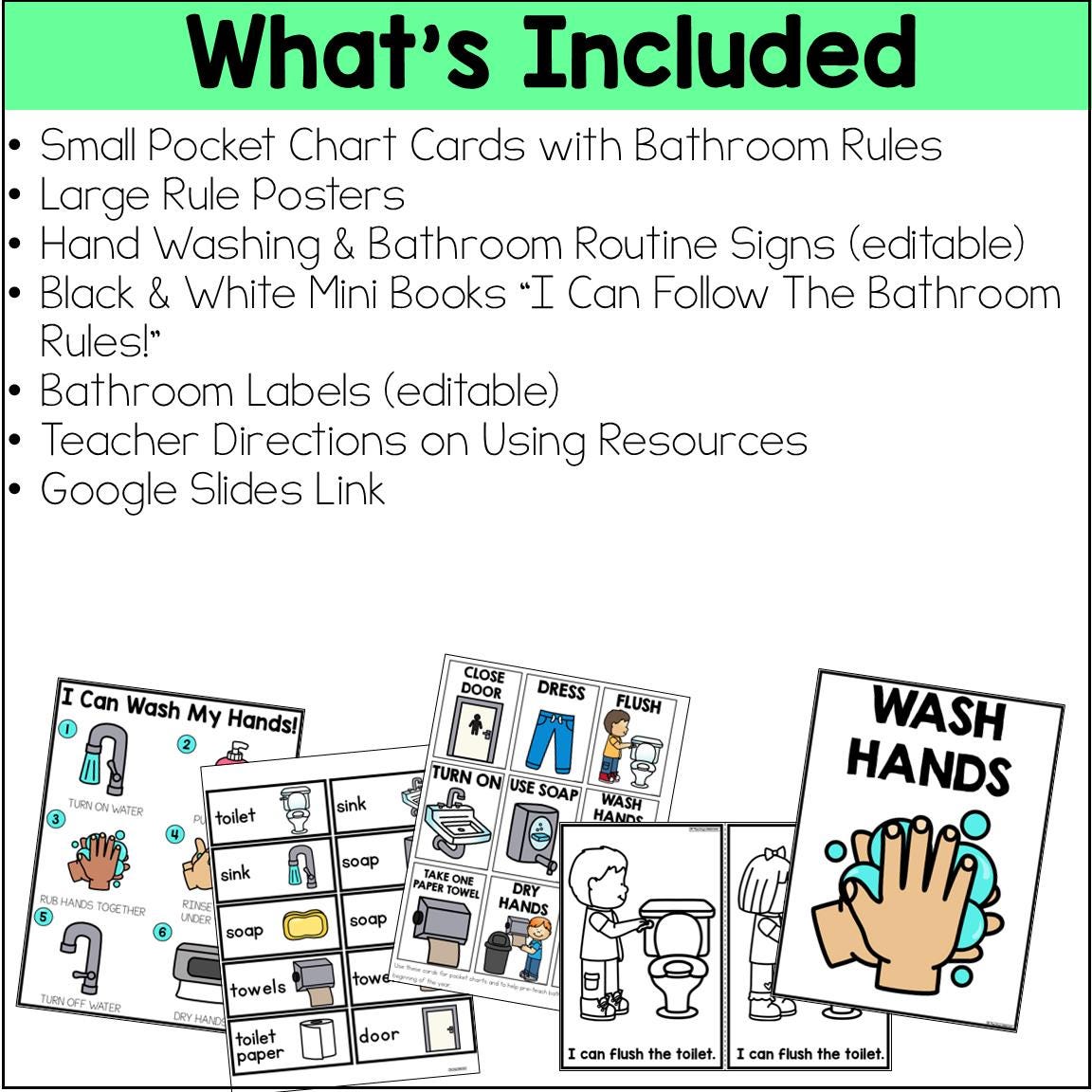 Preschool Bathroom Rules Posters, Pocket Chart, Labels & Mini Books ...