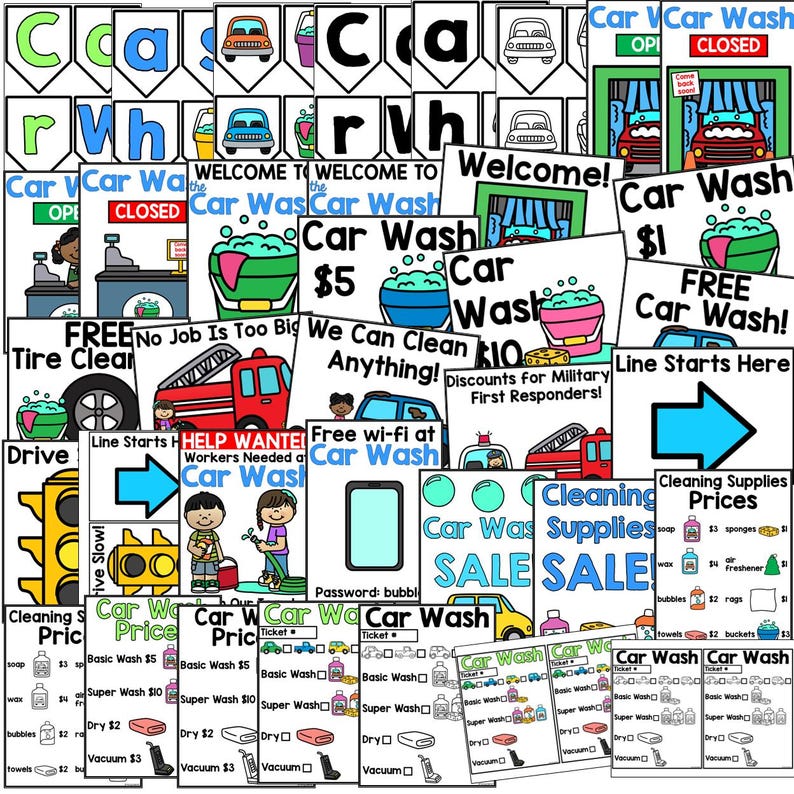 Car Wash Dramatic Play Printables: Pretend Play Props (90+ Pages) - Etsy