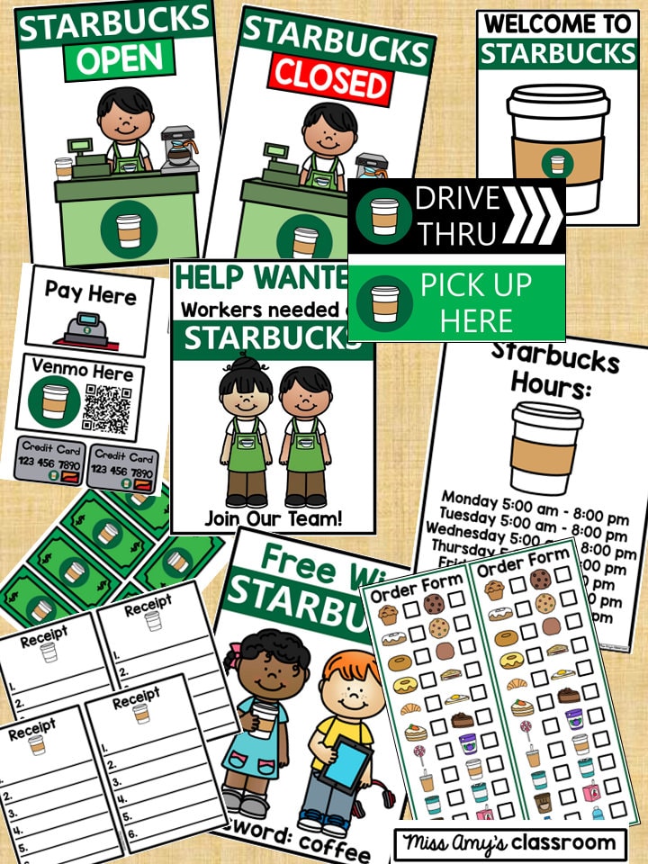 Starbucks Themed Dramatic Play Coffee Shop Printables Pretend Play for ...