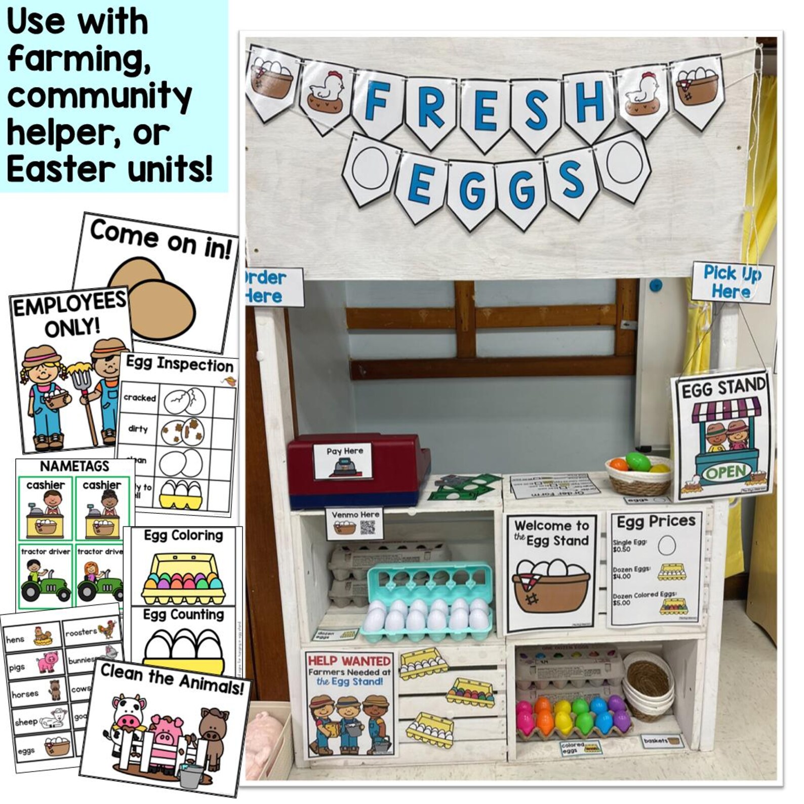 Spring Dramatic Play Centers Bundle - Flower Shop & Egg Stand / Farm ...