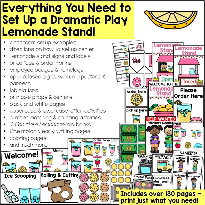 Lemonade Stand Dramatic Play Printables: Summer Pretend Play Center ...
