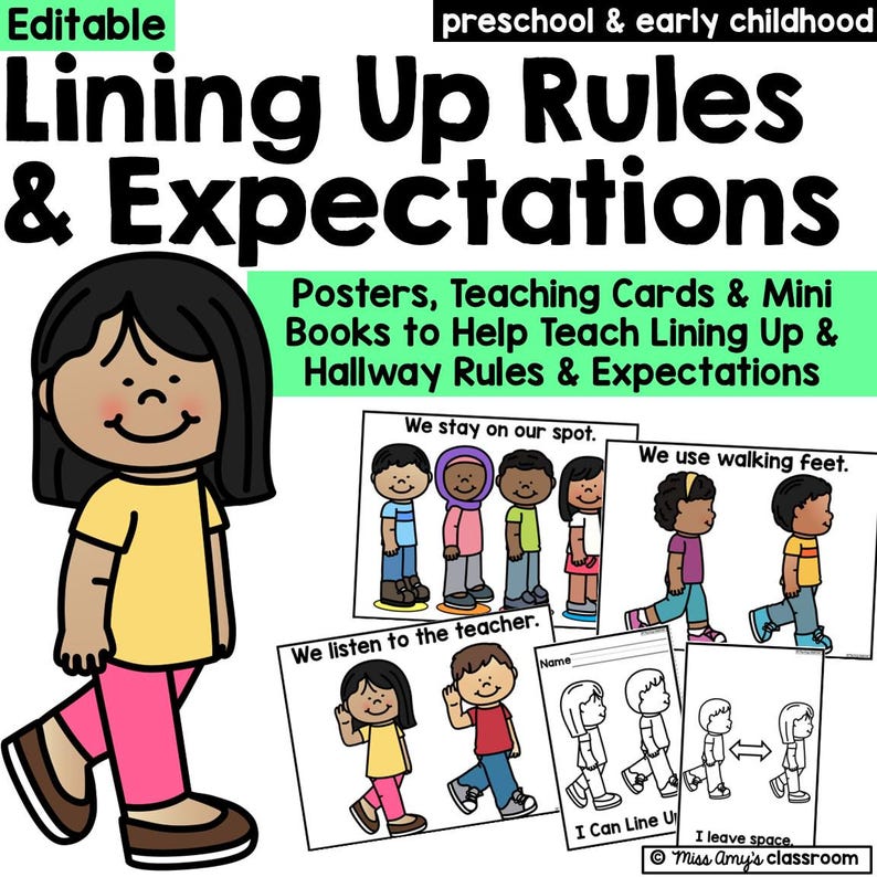 Preschool Line up Rules Poster Set: Classroom Management Printables ...