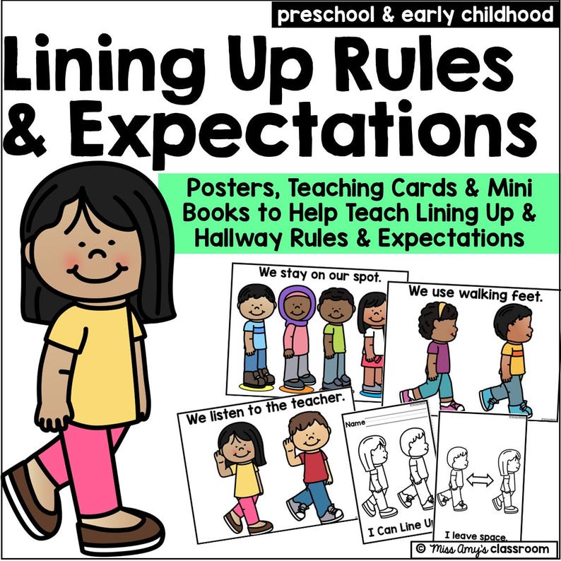 Preschool Line up Rules Poster Set: Classroom Management Printables ...