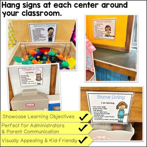 Editable Center Signs With Learning Objectives and Images | Preschool ...