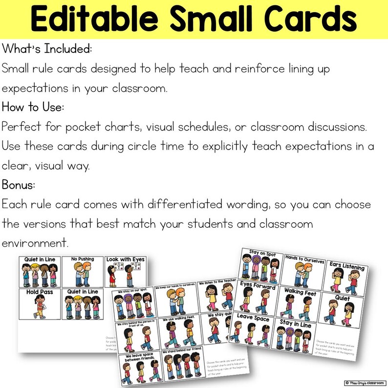 Preschool Line up Rules Poster Set: Classroom Management Printables ...