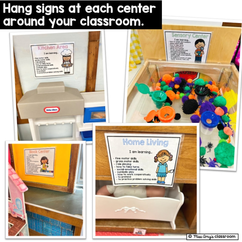 Editable Center Signs With Learning Objectives and Images | Preschool ...