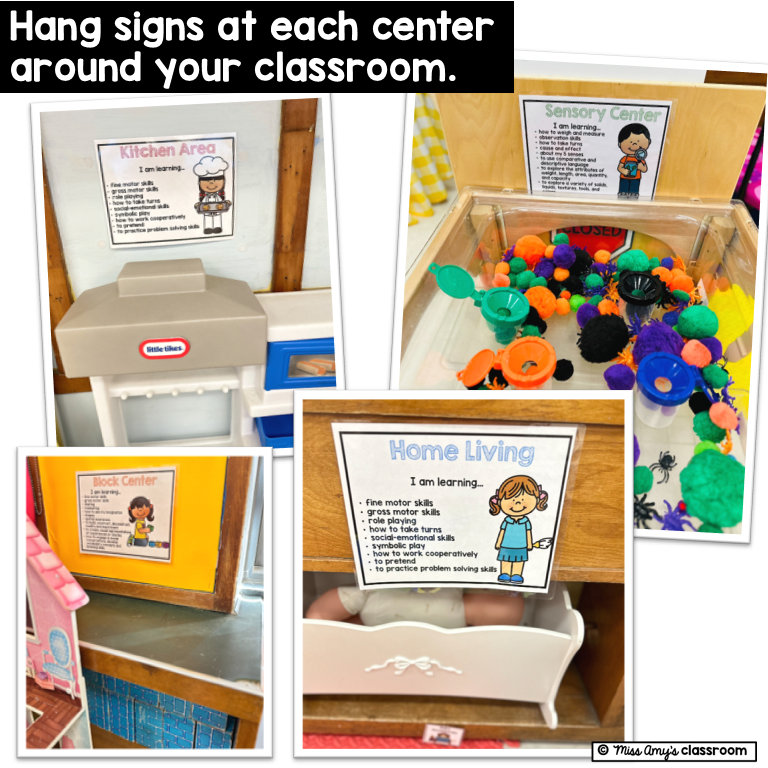 Editable Center Signs With Learning Objectives and Images | Preschool ...