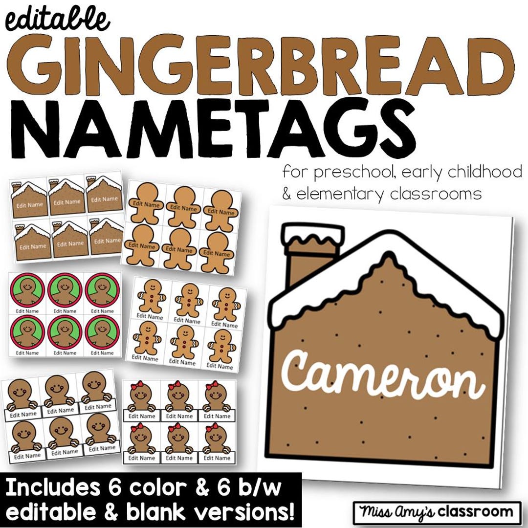 Editable Gingerbread Name Tags – Christmas Bulletin Board (PDF and ...
