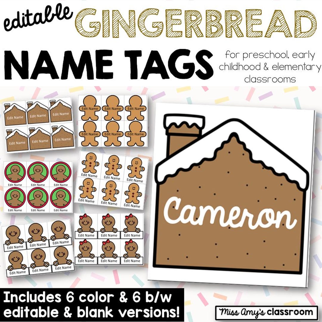 EDITABLE Gingerbread Name Tags for Christmas Tags & Holiday Bulletin ...