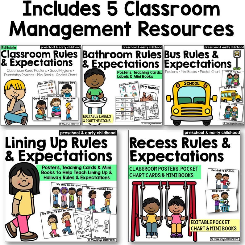 Preschool Classroom Rules Bundle - Posters, Mini Books & Behavior ...