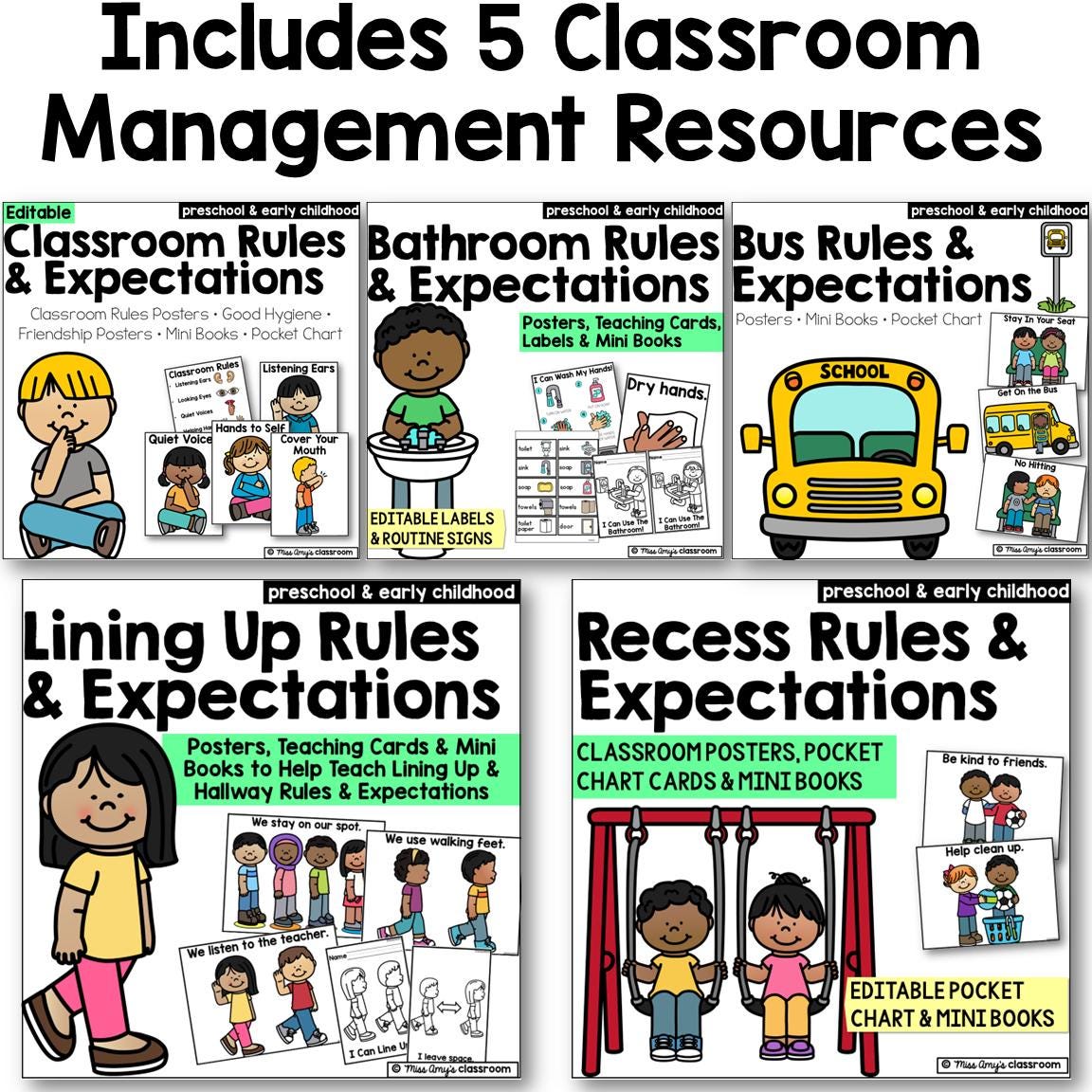Preschool Classroom Rules Bundle - Posters, Mini Books & Behavior ...