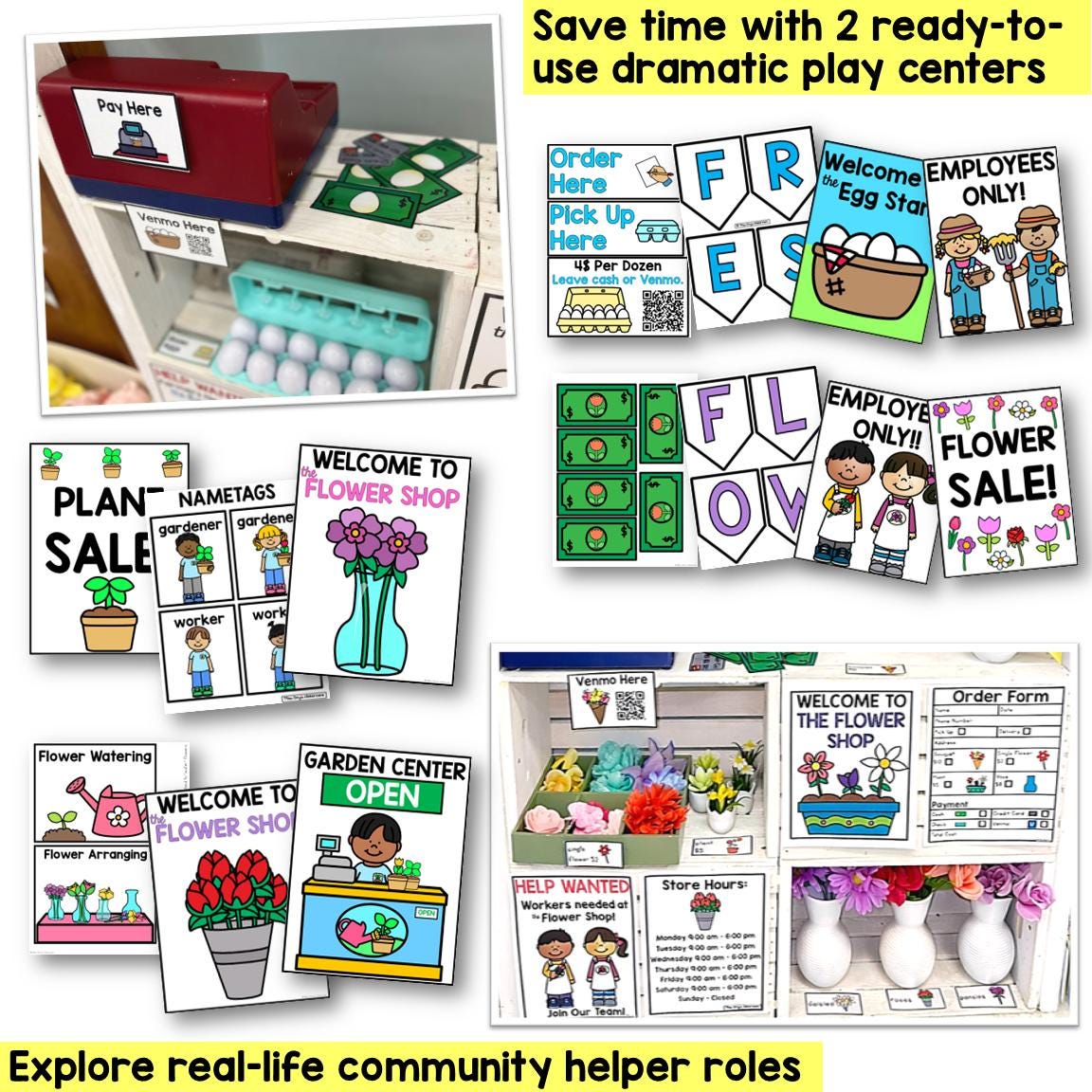 Spring Dramatic Play Centers Bundle - Flower Shop & Egg Stand / Farm ...