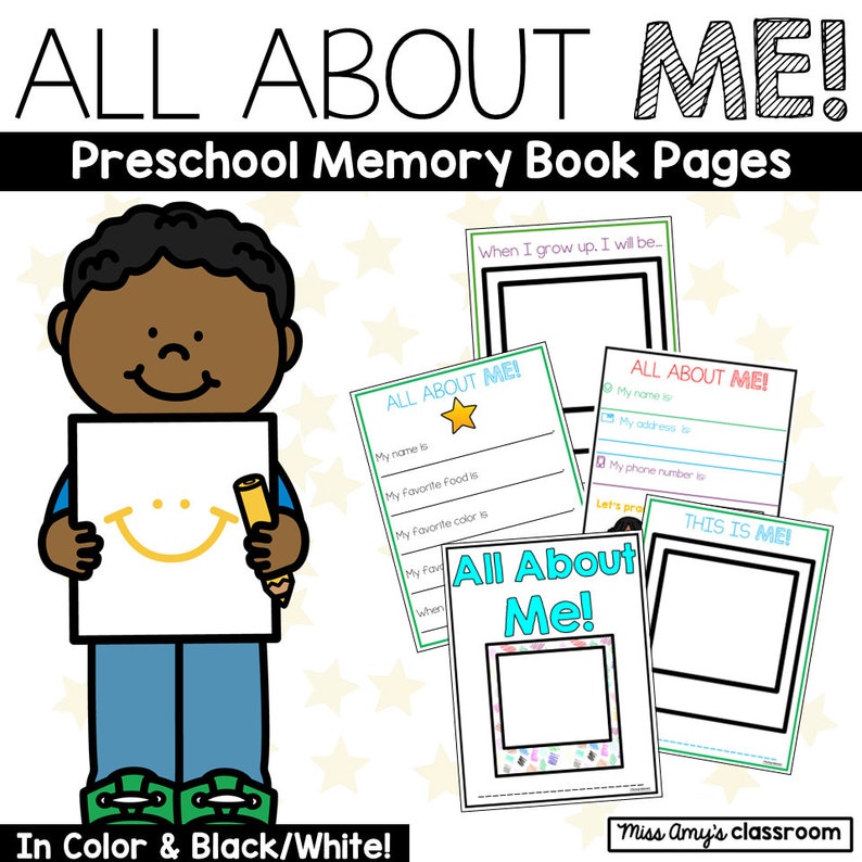 All About Me Preschool Worksheets- Memory Book Pages- Monthly Self ...
