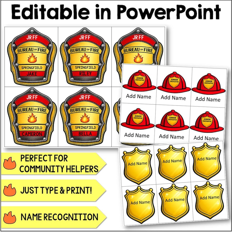 Editable Firefighter Name Tags - Fire Safety Week Printable Badges ...