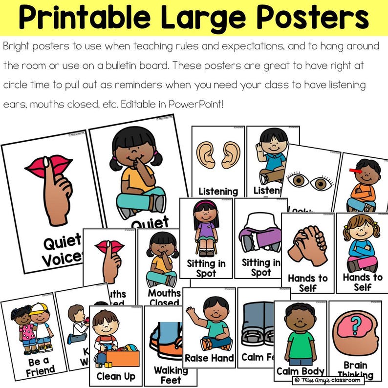 Editable Classroom Rules Posters: Preschool, Kindergarten Visuals (PDF ...