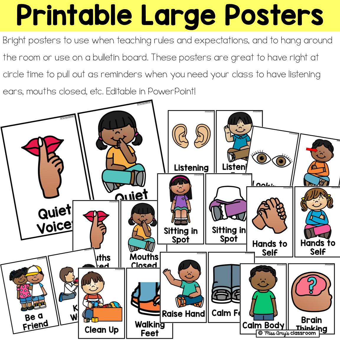 Editable Classroom Rules Posters: Preschool, Kindergarten Visuals (PDF ...