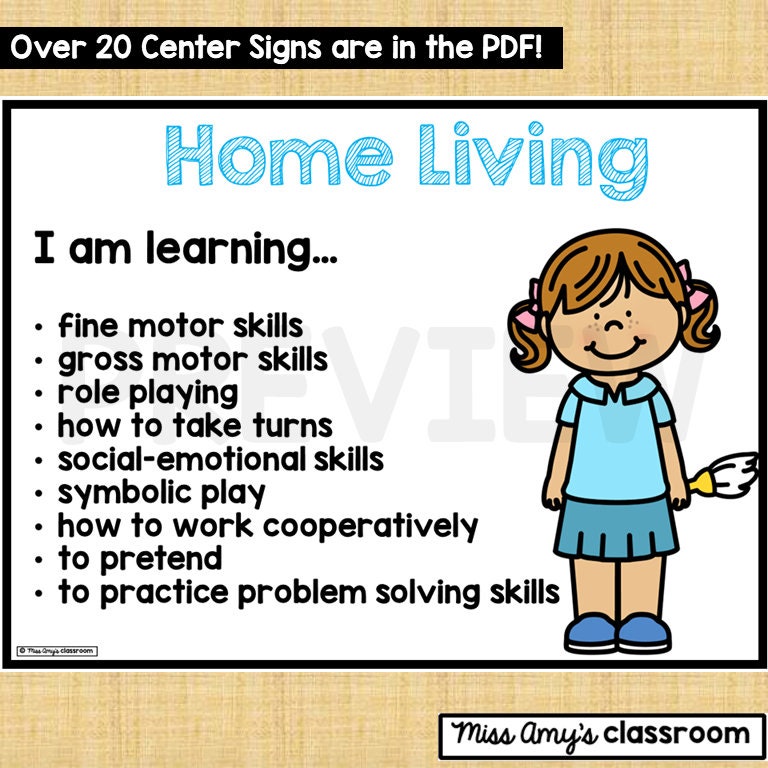 Editable Center Signs With Learning Objectives and Images | Preschool ...