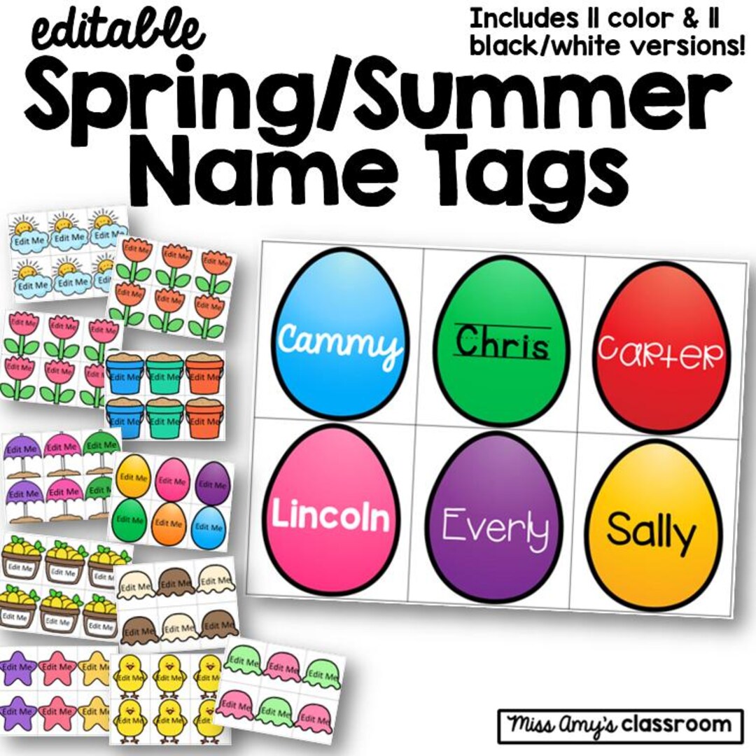 EDITABLE Spring & Summer Nametags, for Easter Gifts, Lockers, Cubbies ...
