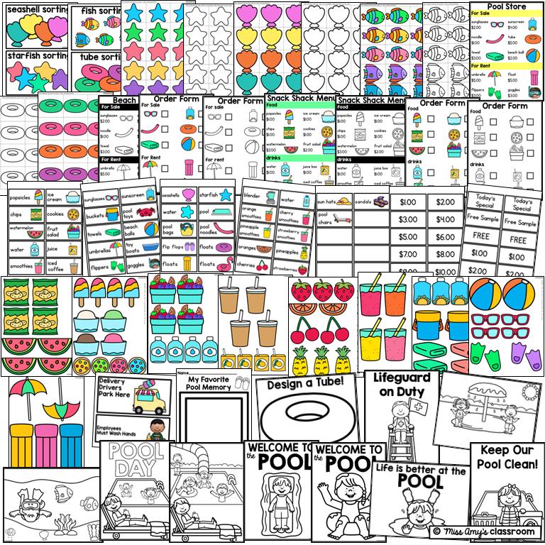 Pool Party Pretend Play Printables: Summer Dramatic Play Kit (120 ...