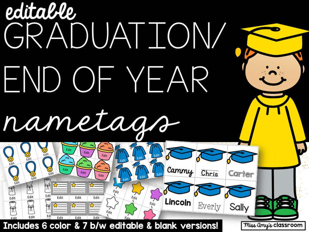 Buy Editable Graduation / End of the Year Nametags Graduation Gift Tags ...