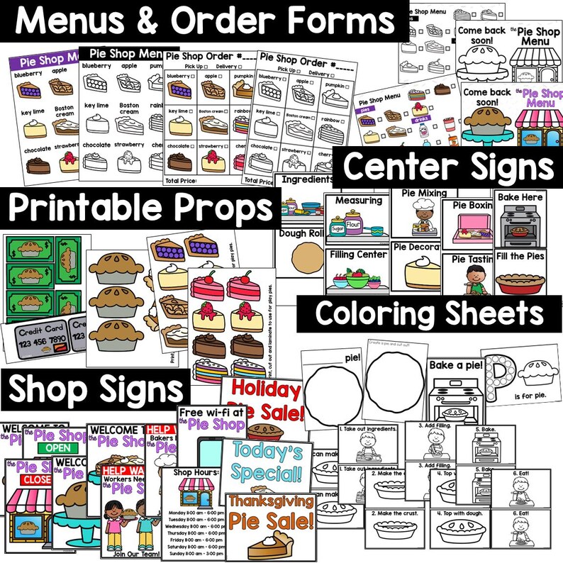 Dramatic Play Bakery Printables - Thanksgiving Pie Shop Pretend Play ...
