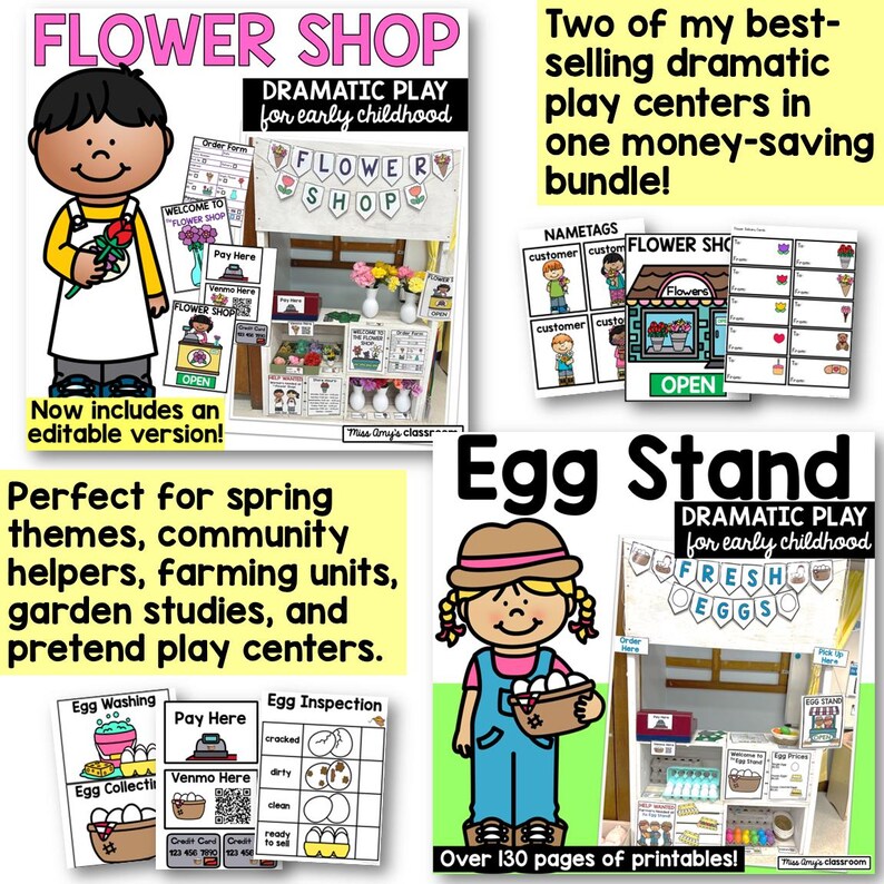Spring Dramatic Play Centers Bundle - Flower Shop & Egg Stand / Farm ...