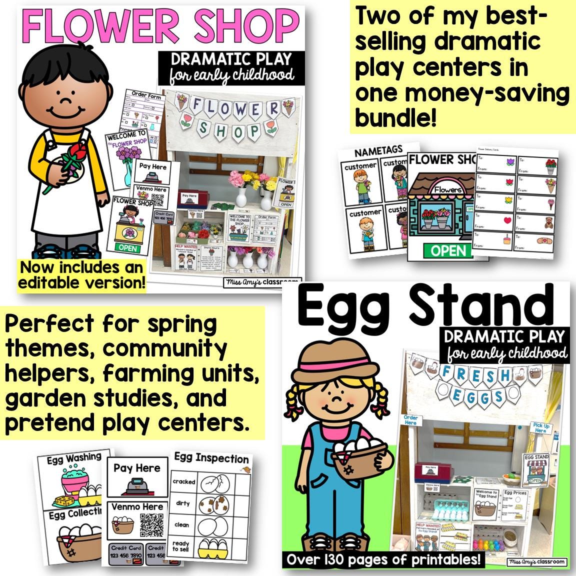 Spring Dramatic Play Centers Bundle - Flower Shop & Egg Stand / Farm ...