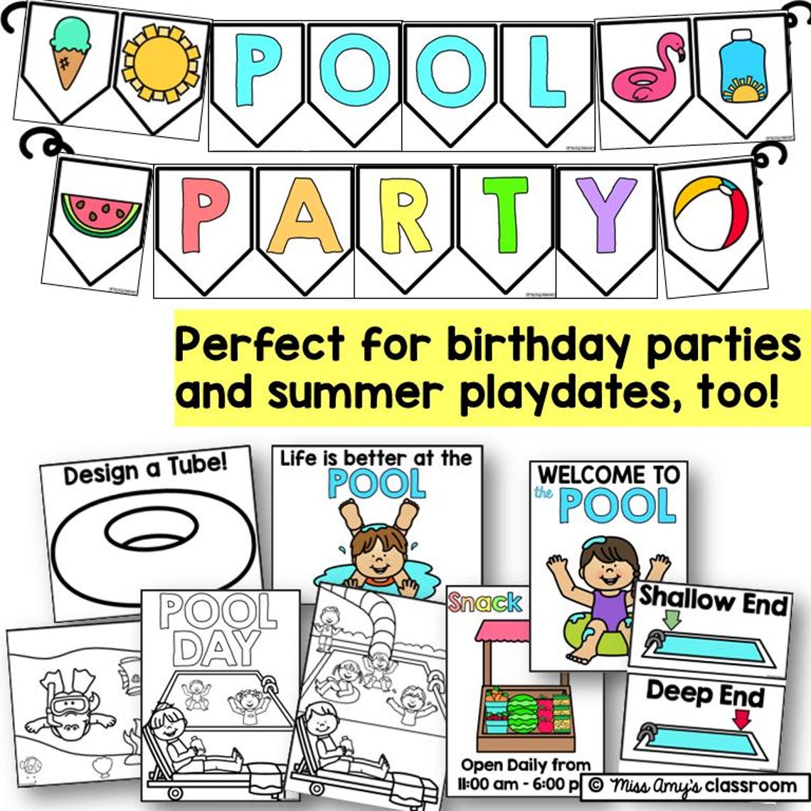 Pool Party Pretend Play Printables: Summer Dramatic Play Kit (120 ...