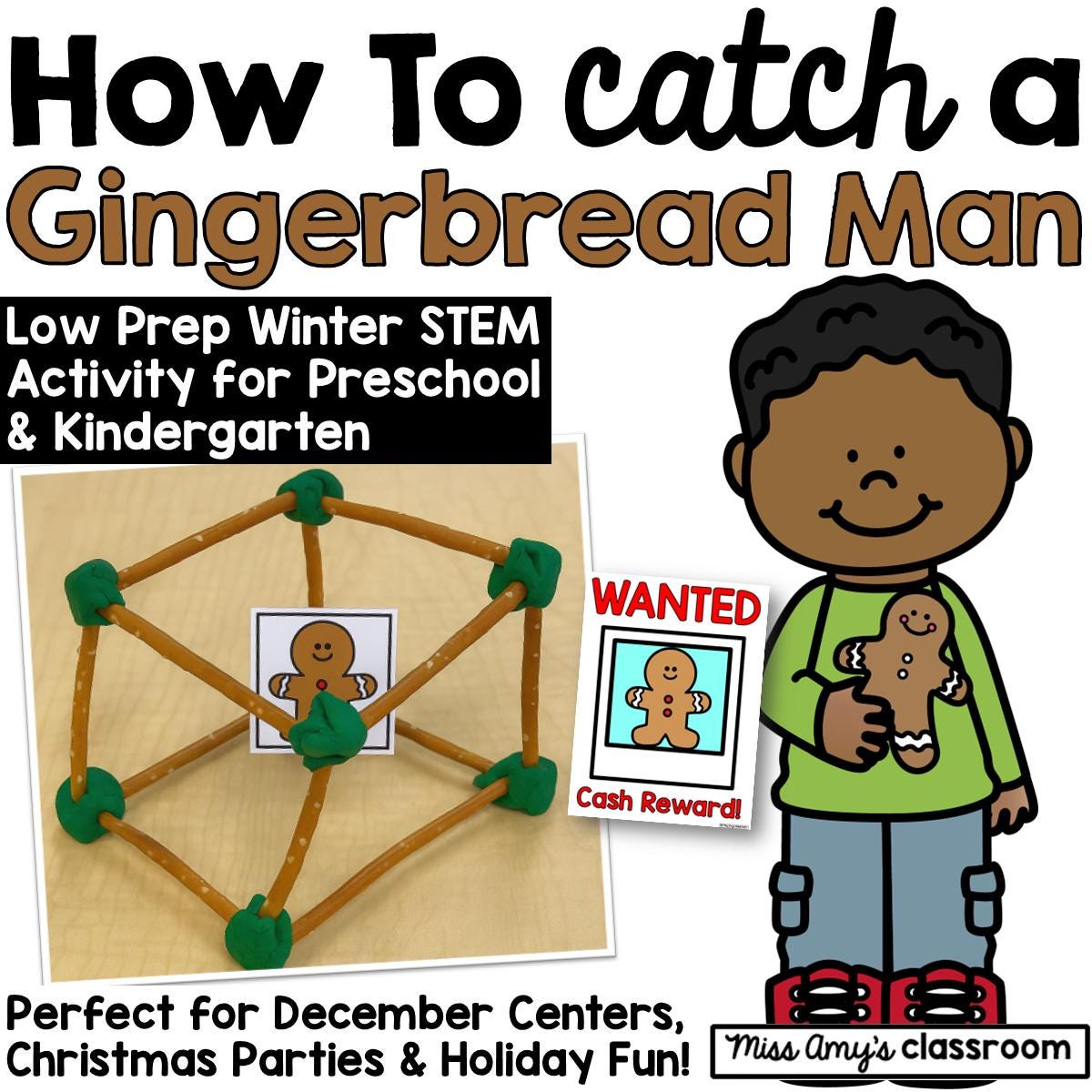 Gingerbread Man STEM Activity: Christmas Preschool & Kindergarten ...
