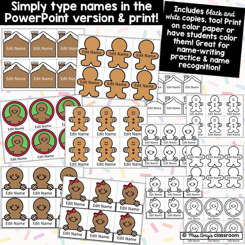 EDITABLE Gingerbread Name Tags for Christmas Tags & Holiday Bulletin ...