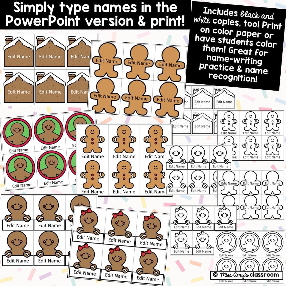 EDITABLE Gingerbread Name Tags for Christmas Tags & Holiday Bulletin ...