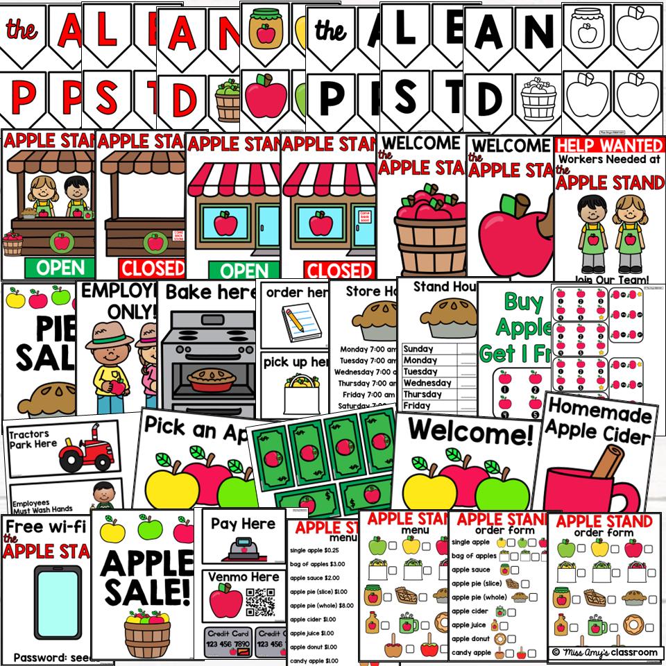 Apple Stand Dramatic Play Printables: Fall Preschool Activity (PDF ...