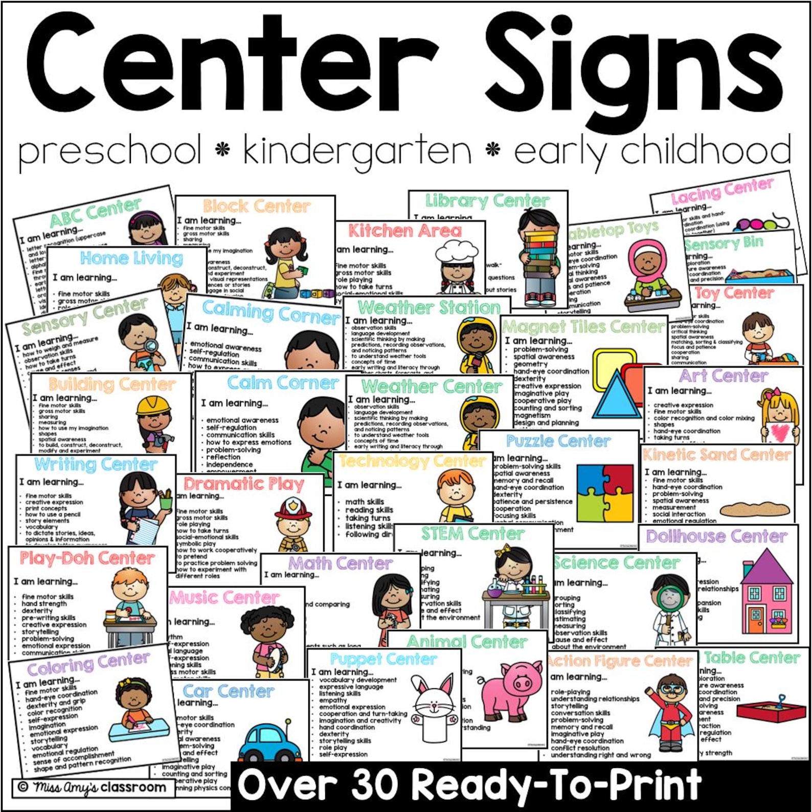 Editable Center Signs With Learning Objectives and Images | Preschool ...
