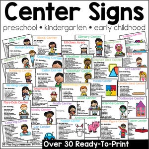 Editable Center Signs With Learning Objectives and Images | Preschool ...