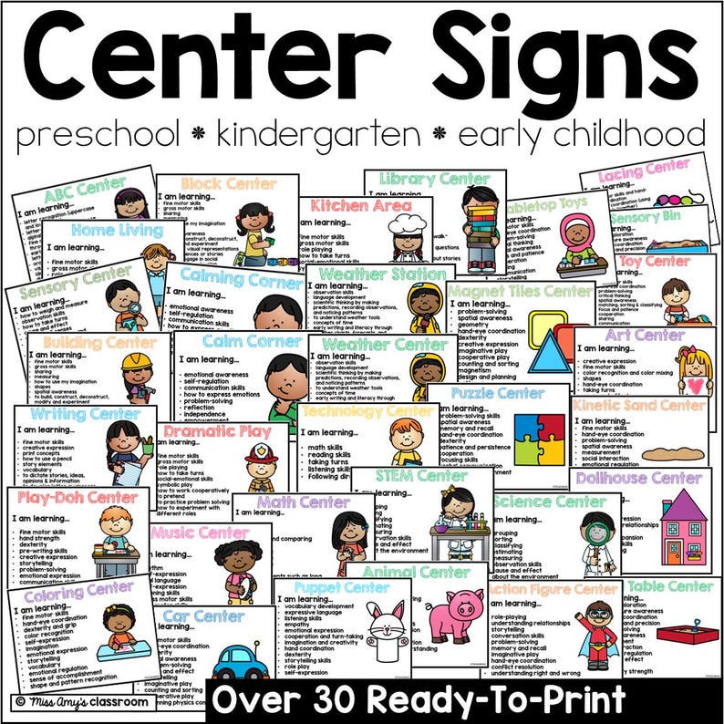 Editable Center Signs With Learning Objectives and Images | Preschool ...