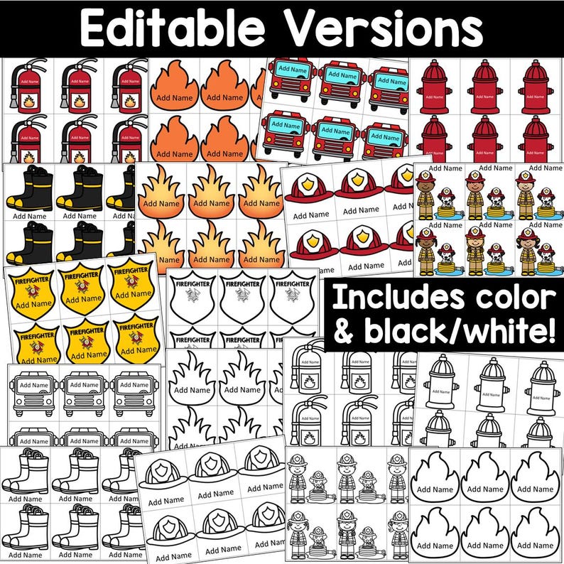 Editable Firefighter Name Tags - Fire Safety Week Printable Badges ...