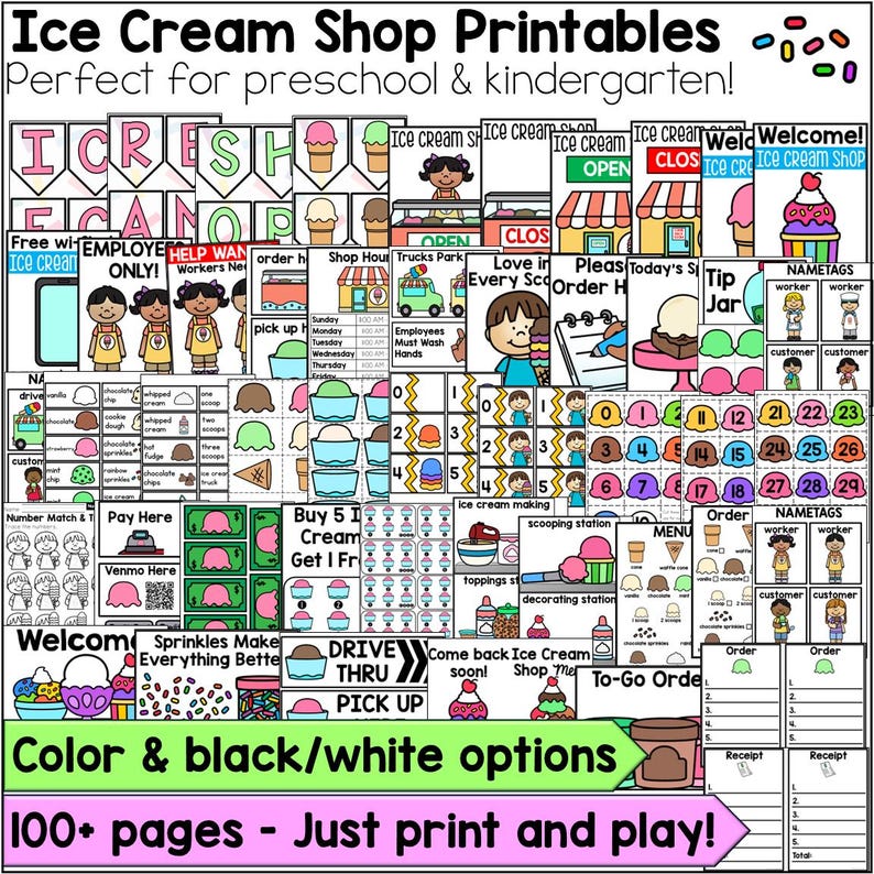 Ice Cream Shop Dramatic Play Printable – Summer Preschool Activity (PDF ...