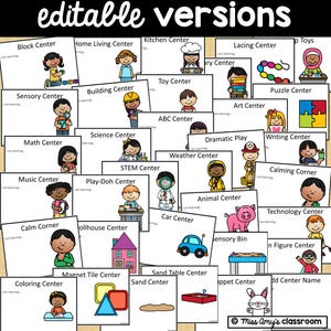 Editable Center Signs With Learning Objectives and Images | Preschool ...