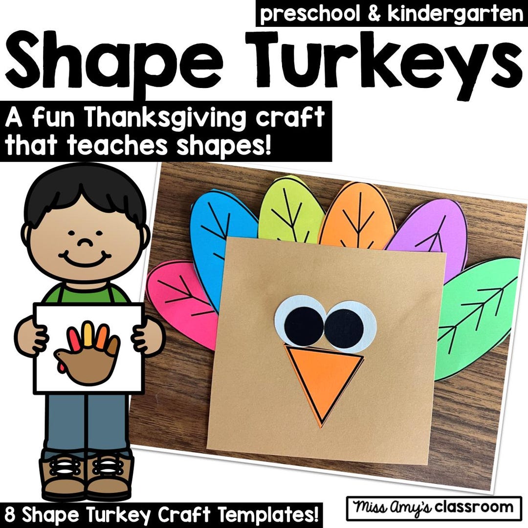 Turkey Shape Craft - Preschool & Kindergarten Thanksgiving Fine Motor ...