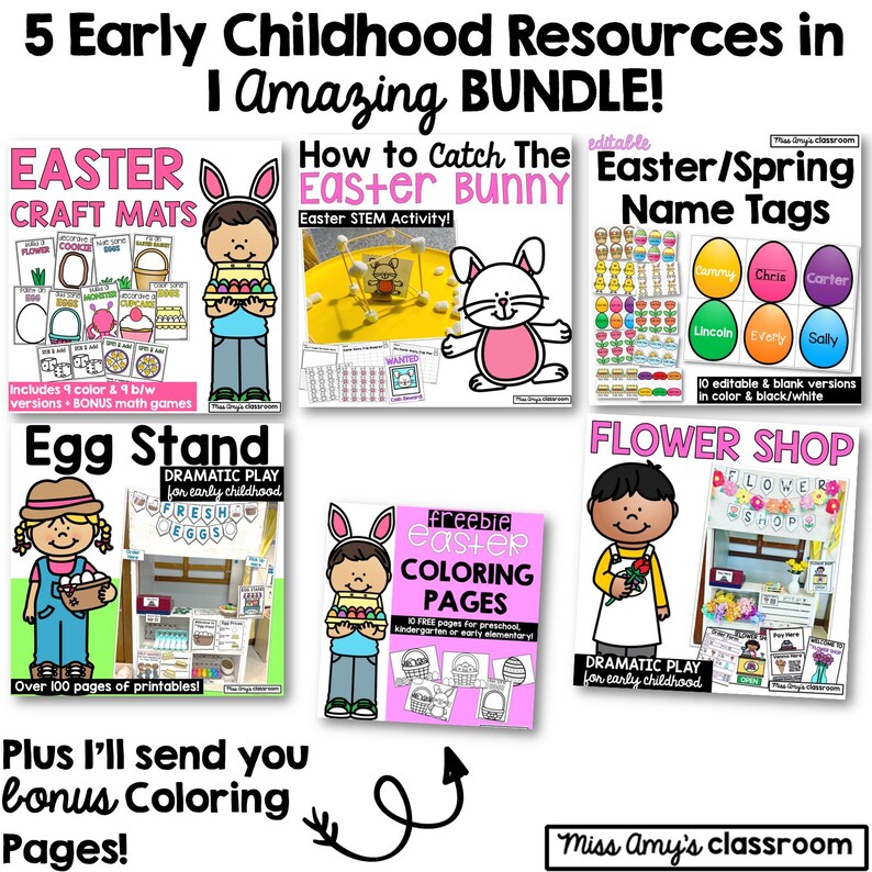 Easter Activities Bundle: Preschool Spring Crafts, STEM, Dramatic Play ...